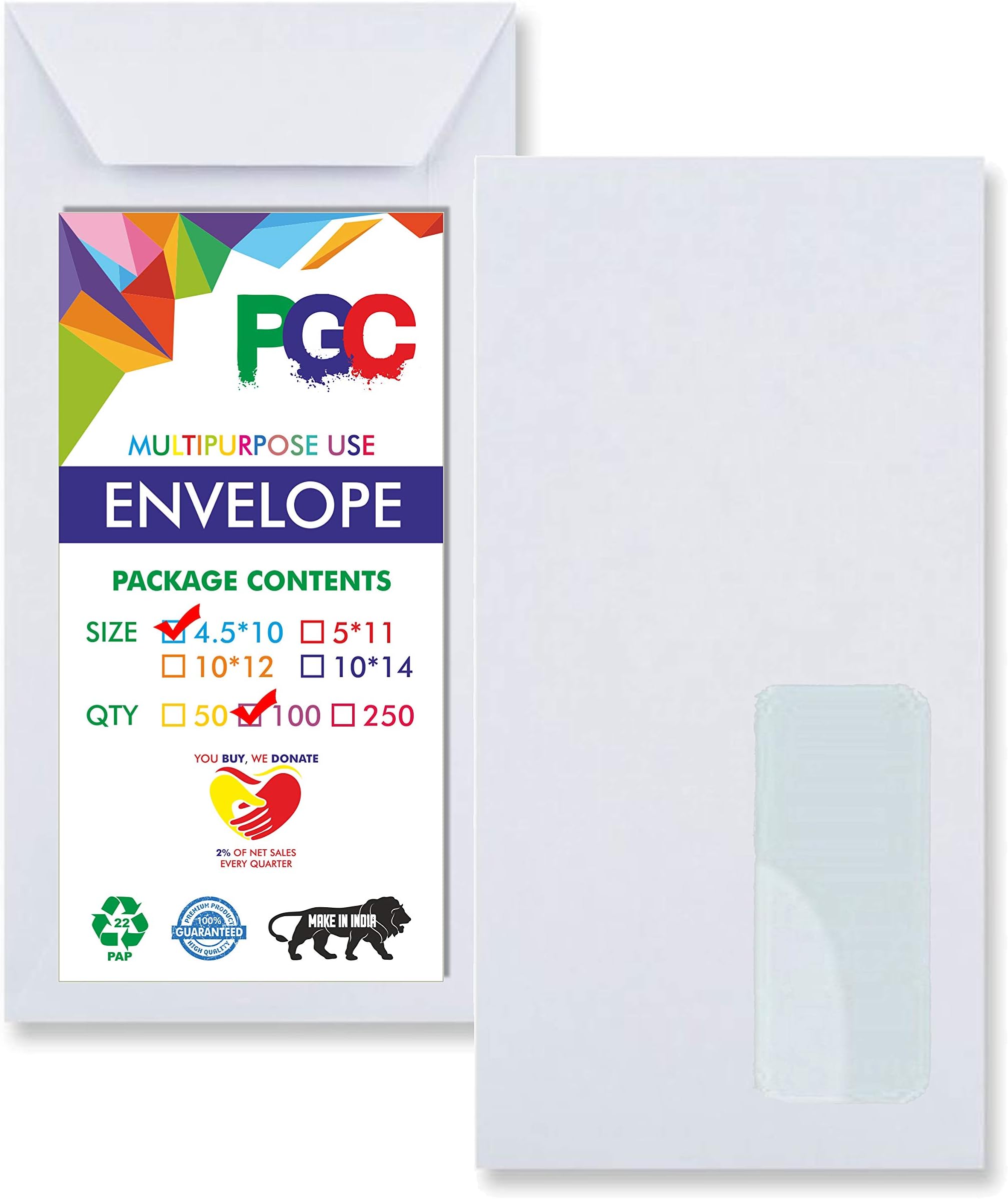 PG Creations 100 Pieces Cheque Size Envelope for Courier, 4.5x10 Inch ...