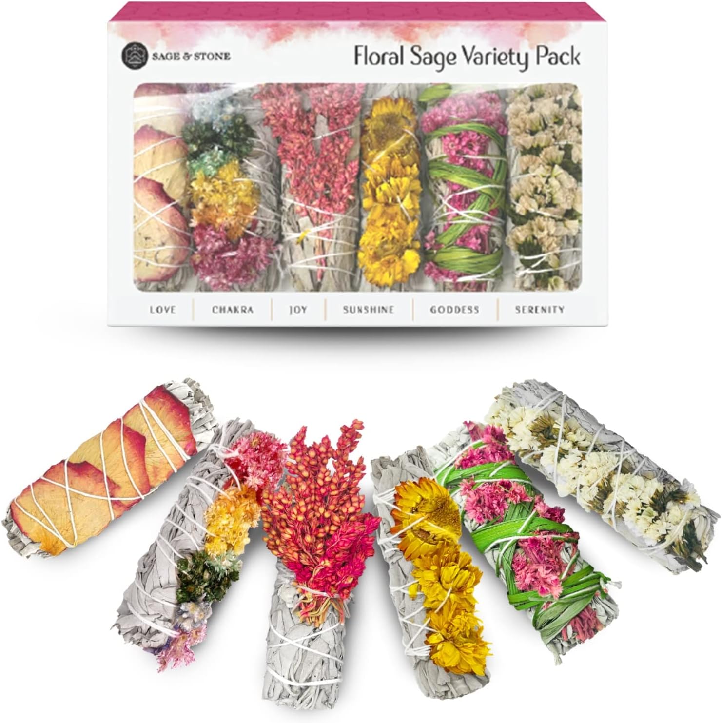 Amazon.com: White Sage Smudge Sticks Floral Variety Pack (6 Pack ...