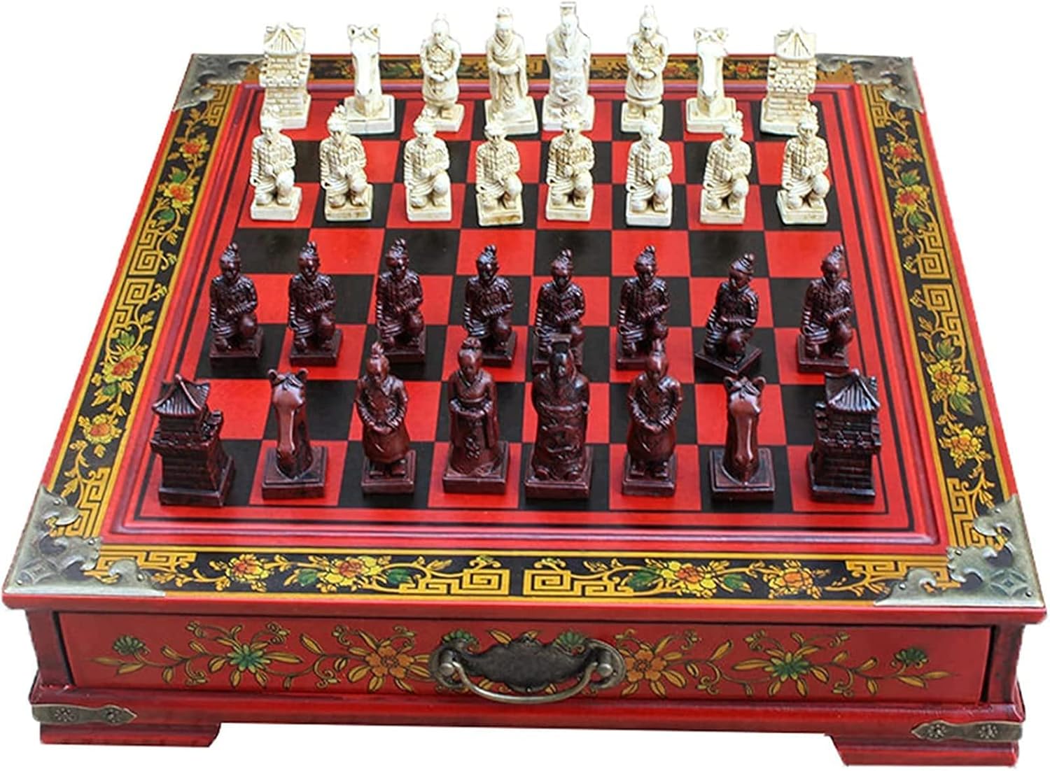 EGESIT Retro Terracotta Warriors Chess Set, Portable Wooden Chess Set ...