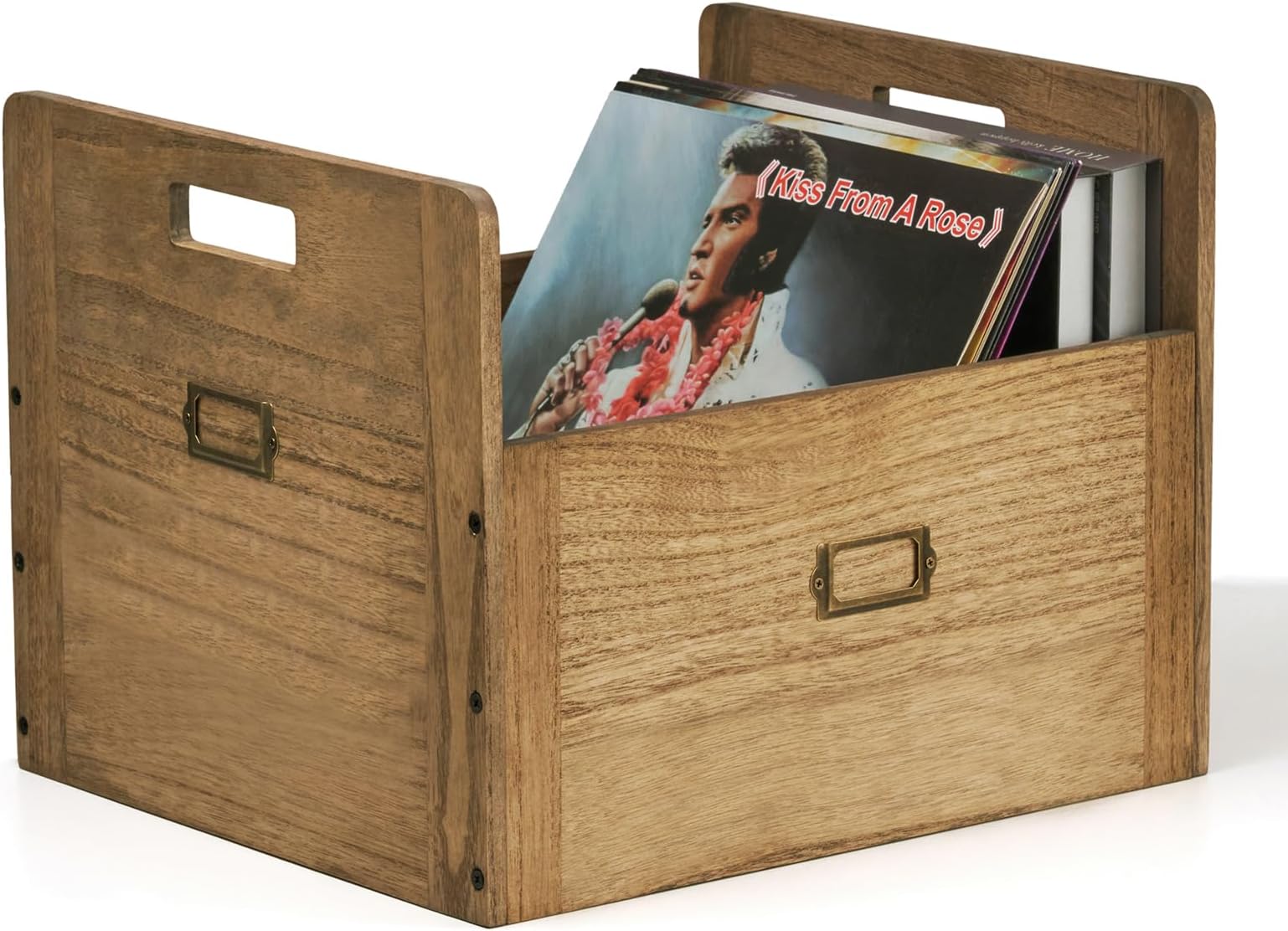 Navaris Wooden Record Crate - Vinyl Album Storage Holder Box Wood Case ...