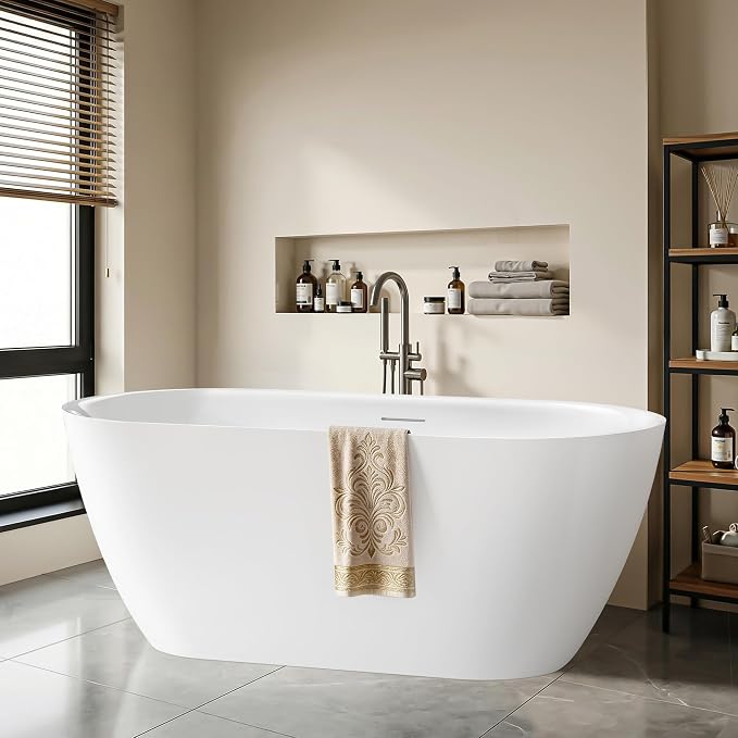59" Free Standing Tub, Modern Deep Soaking Tub, Acrylic Stand Alone ...