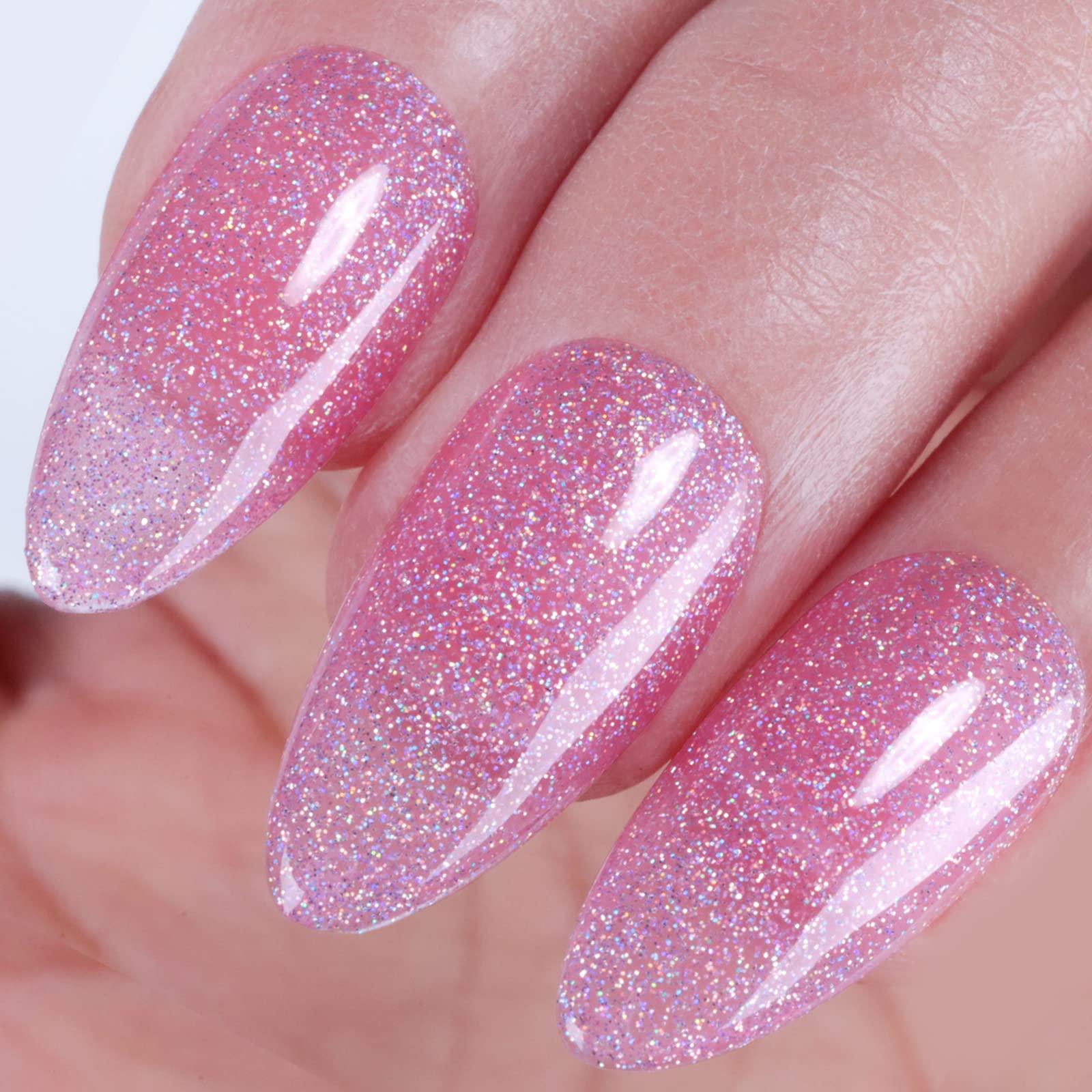 Clear Pink Glitter Acrylic Nails