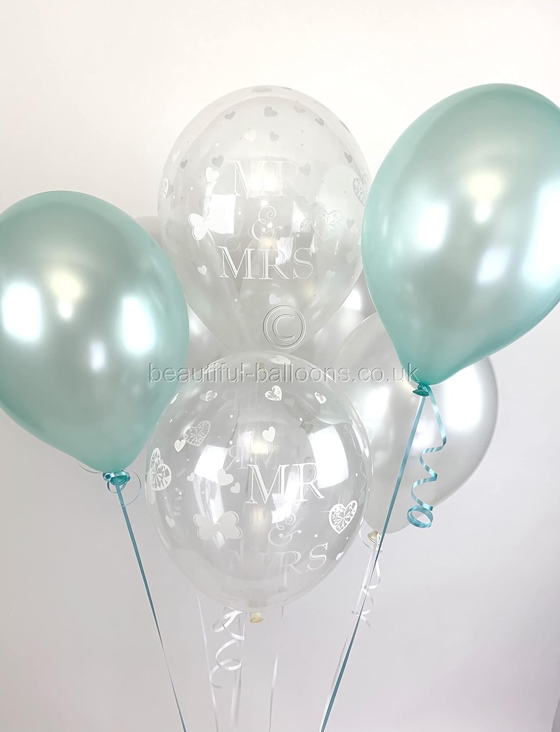 30 Mr & Mrs Pearlised Balloons, Aqua & White Wedding (Helium Quality ...