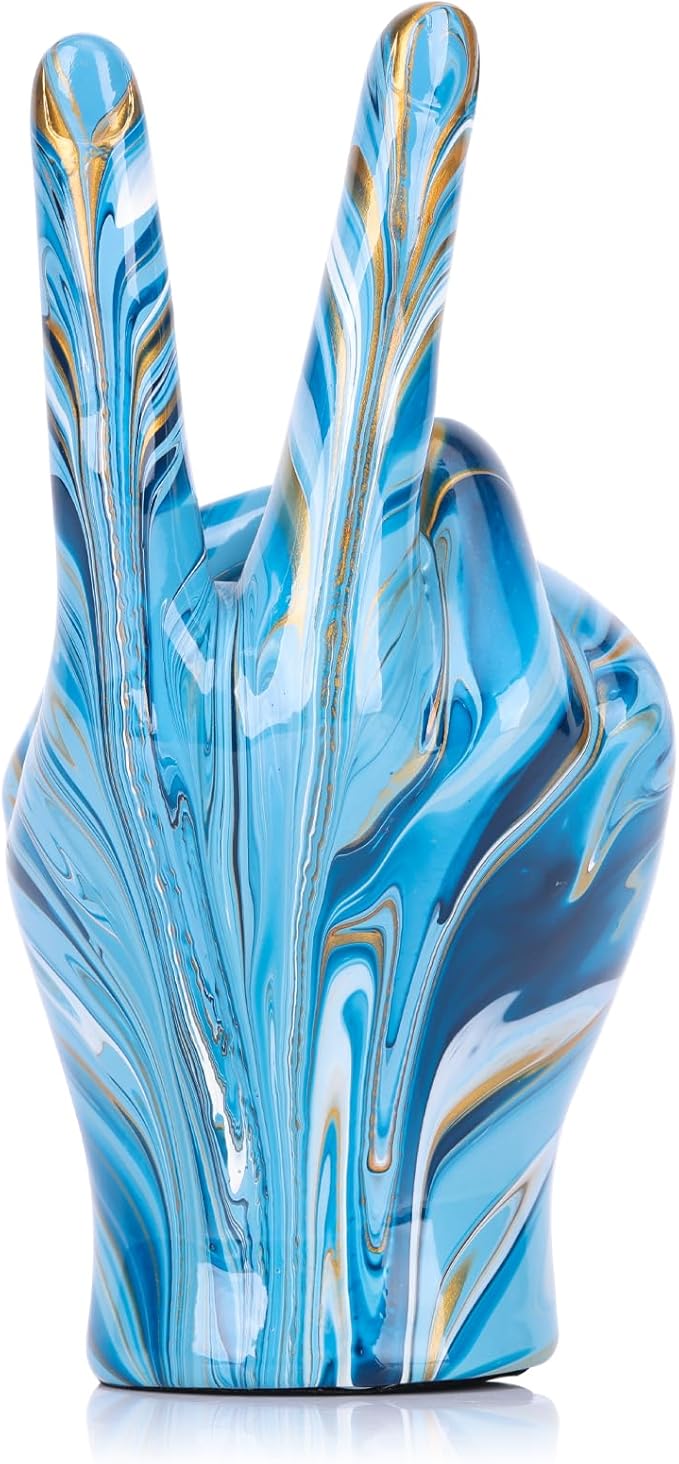 Amazon.com: LCCCK Peace Sign Decor Blue Hand Sculpture Home Decor ...