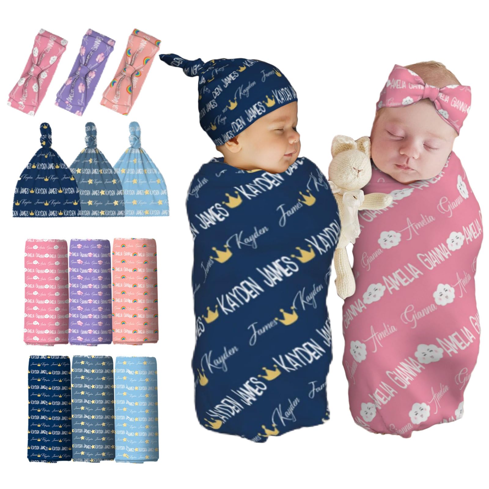 Amazon.com: WAJL POD Personalized Baby Swaddle and Hat and Bow Headband ...