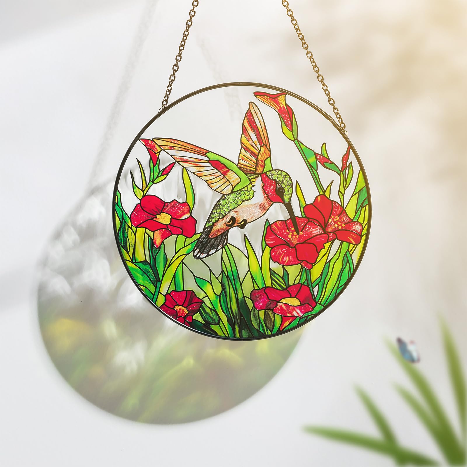 Amazon.com: Hewory Hummingbirds Stained Glass Suncatcher: Stained Glass ...