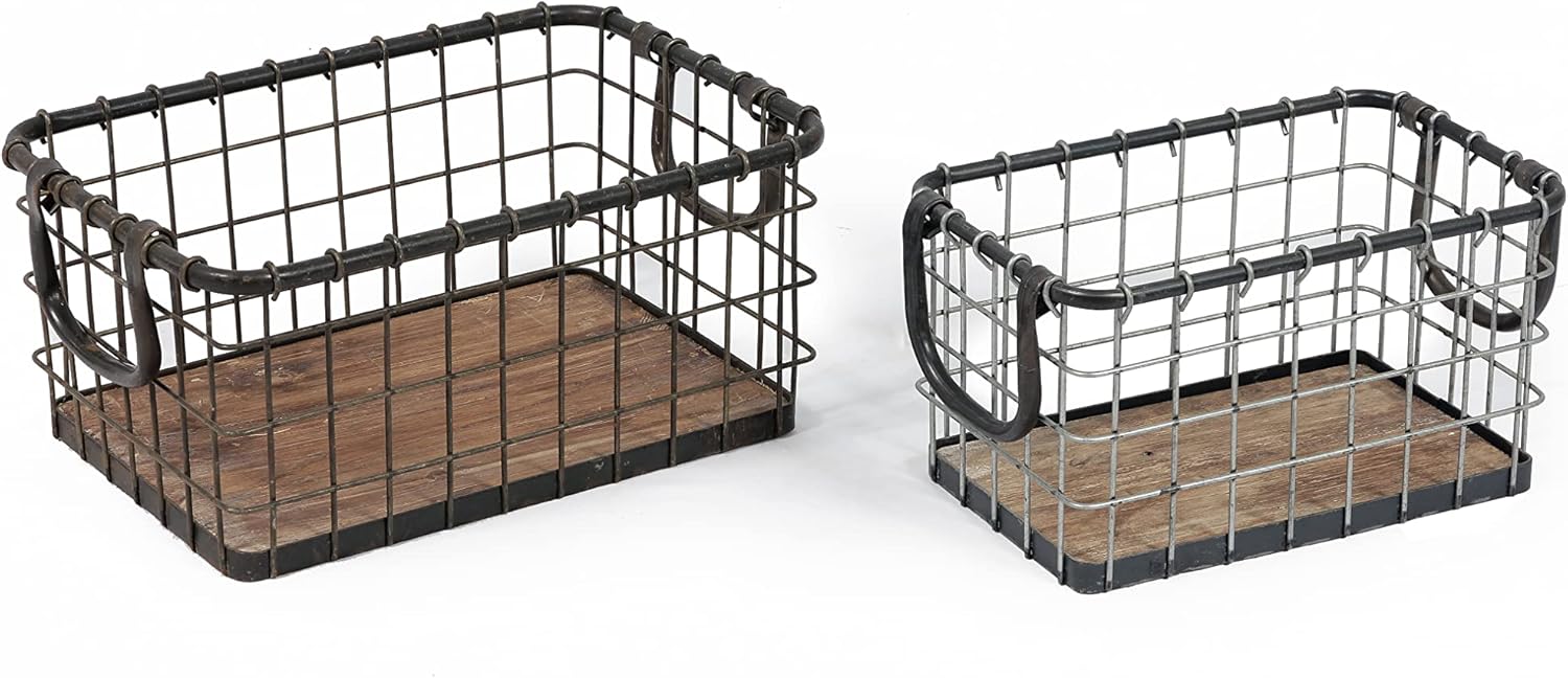 Amazon.com: Rectangular Hand Welded Farmhouse Metal Baskets In Set Of 2 ...