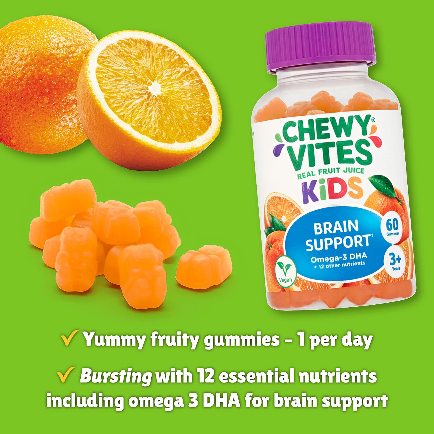 Chewy Vites Kids | Brain Support 60 Gummy Vitamins | 13 Essential ...