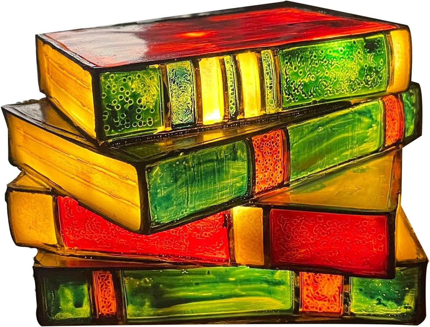 KEAGAN Stained Glass Stacked Books Lamp,Resin Colorful Stacked Books ...