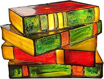 KEAGAN Stained Glass Stacked Books Lamp,Resin Colorful Stacked Books ...