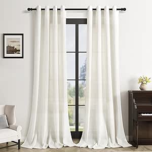 Amazon.com: Ivory Linen Curtains 105 Inches Long for Living Room 2 ...