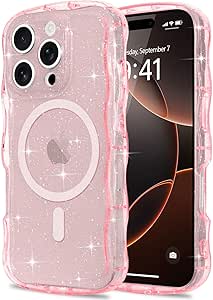 Amazon.com: Pepmune Magnetic for iPhone 16 Pro Max Case Clear, Sparkly Bling Glitter Cute Curly ...