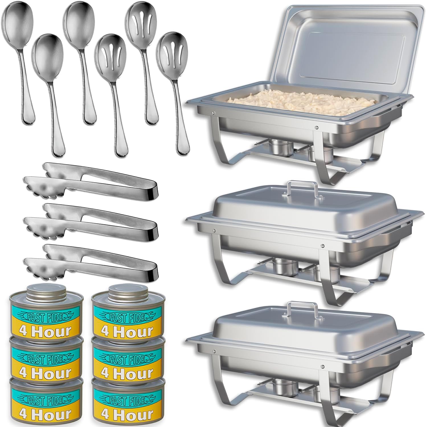 Amazon.com: 3-Pack Chafing Dish Buffet Set + Fuel + Serving Utensils ...