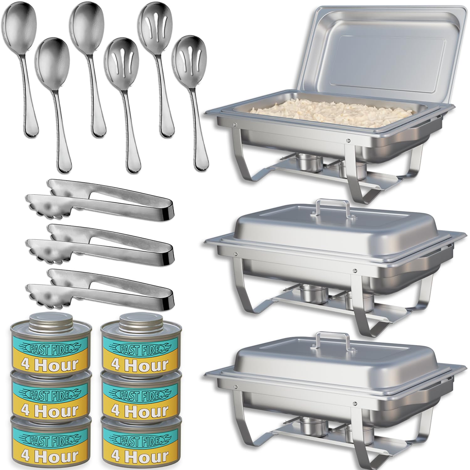 Snapklik.com : 3-Pack Chafing Dish Buffet Set + Fuel + Serving Utensils ...