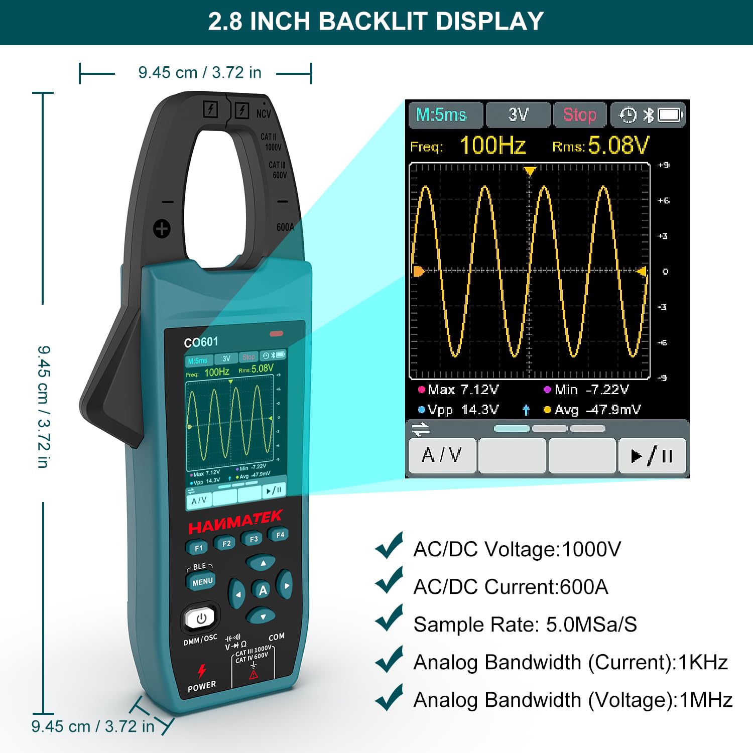 Snapklik.com : 3-in-1 AC/DC Clamp Meter & Oscilloscope,5MS/s High ...