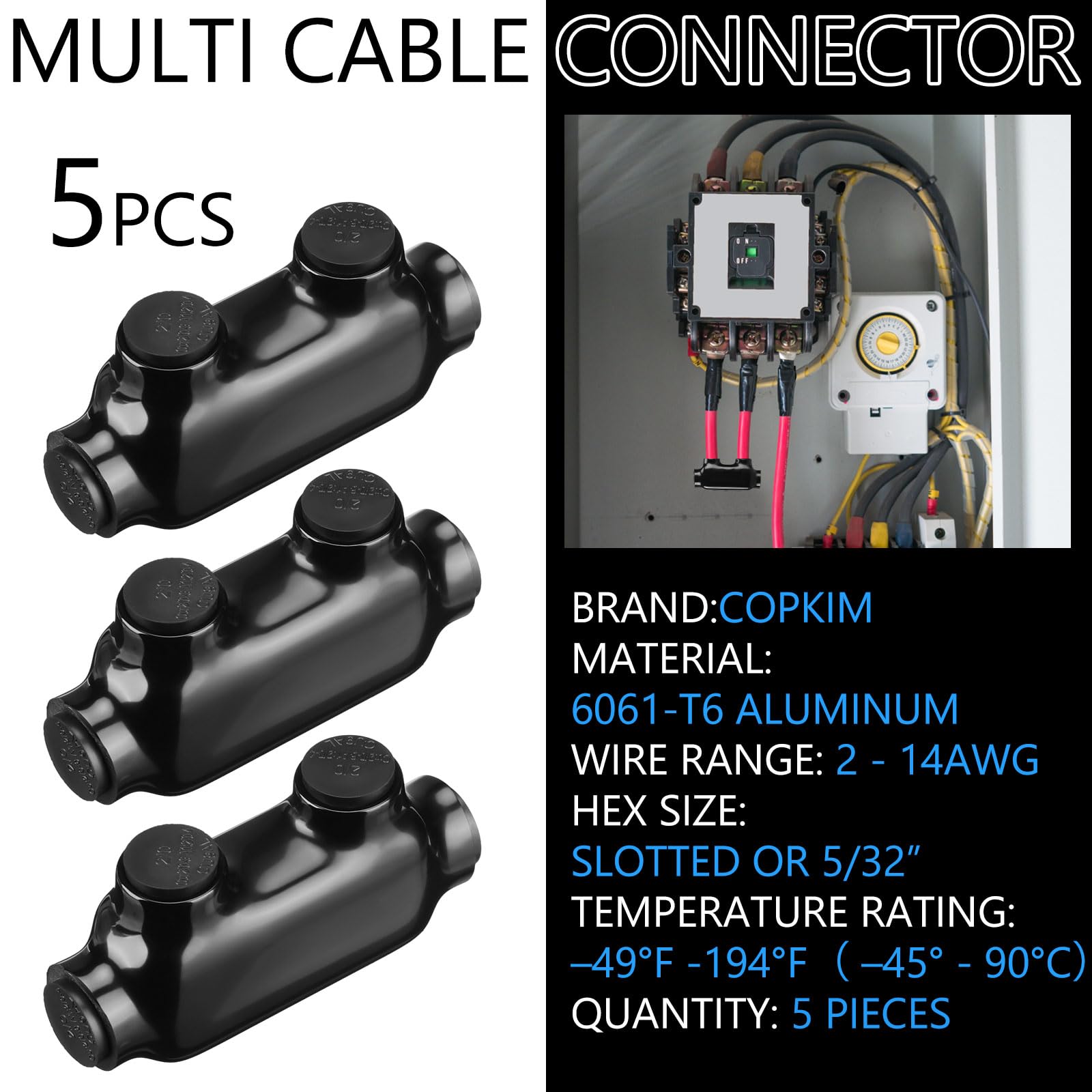 Snapklik.com : Copkim 5 Pcs Insulated Wire Connectors Black Splice ...