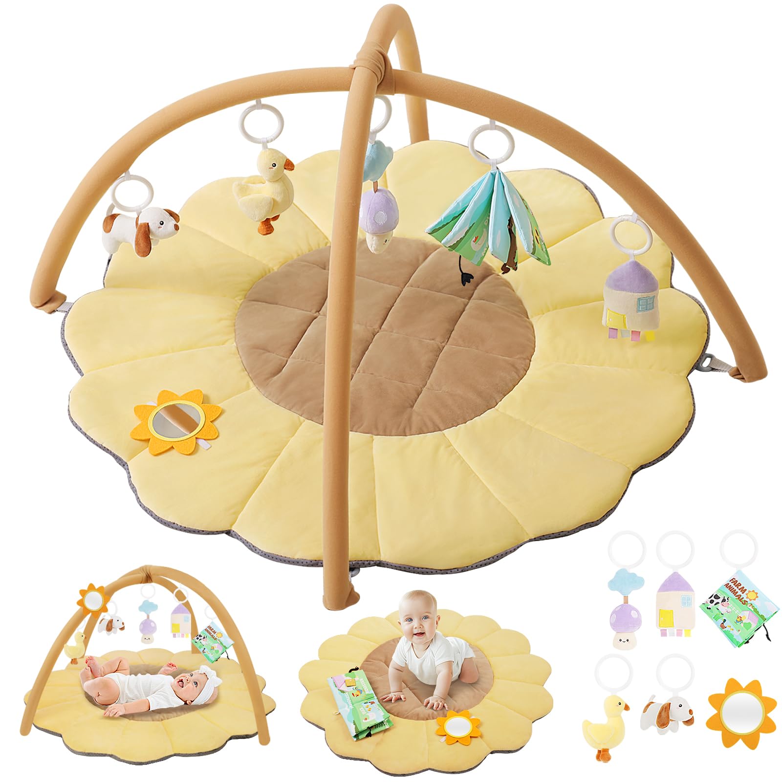 Amazon.com : Baby Gym Play Mat, Sunflower Shaped Tummy Time Mat with 6 ...