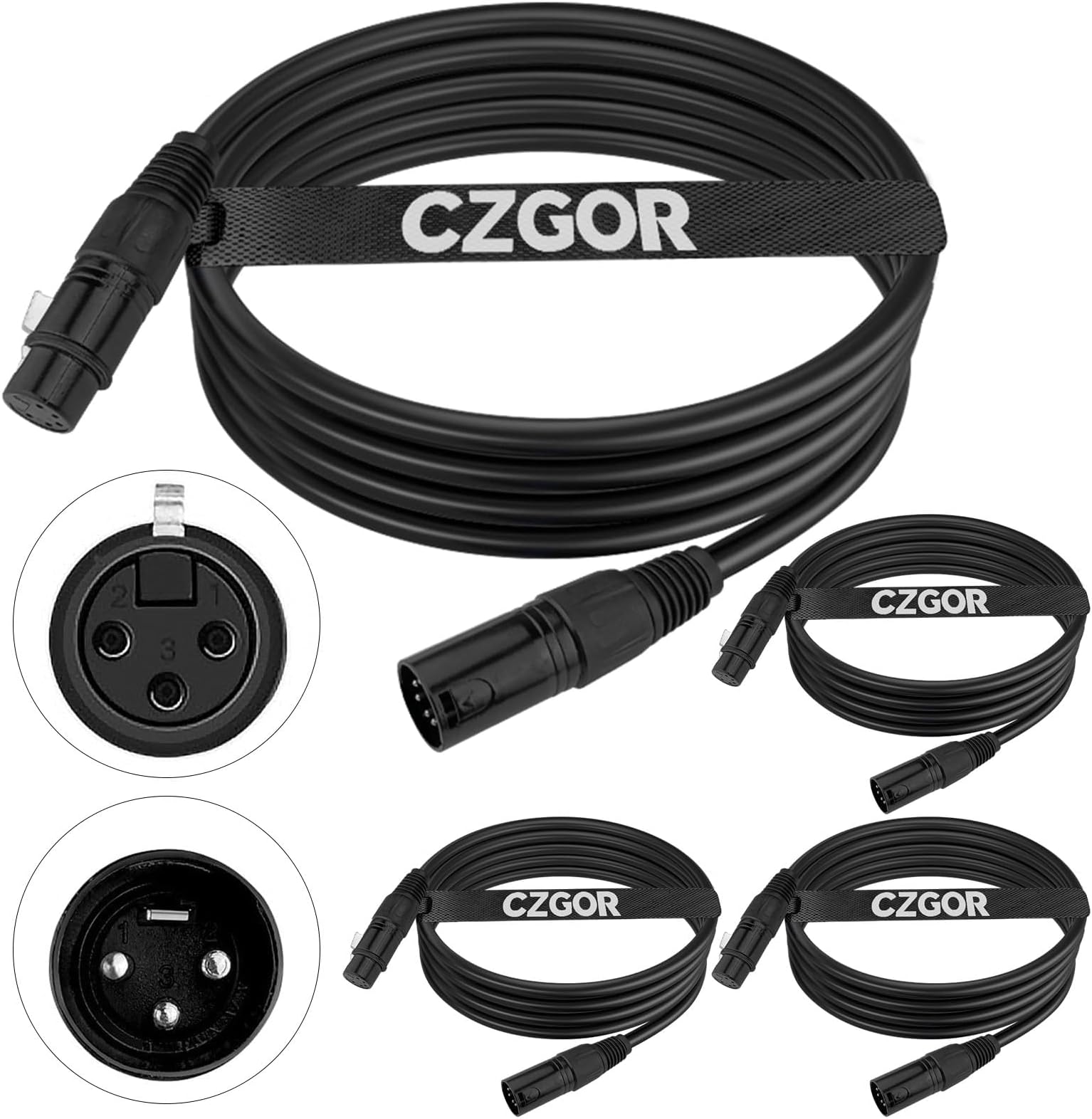 Amazon.com: Czgor DMX Cable 10 ft, 4 Pack Flexible 3 Pin XLR Male to ...