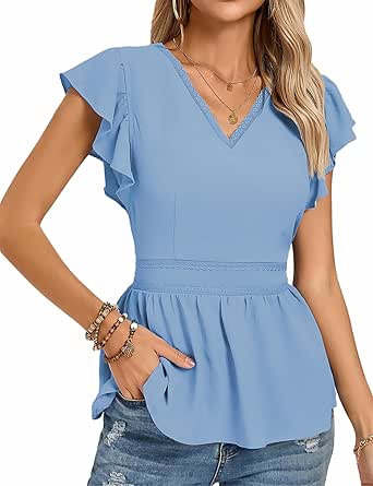 Kate Kasin Womens Summer Tops Dressy Casual V Neck Blouses Ruffled ...