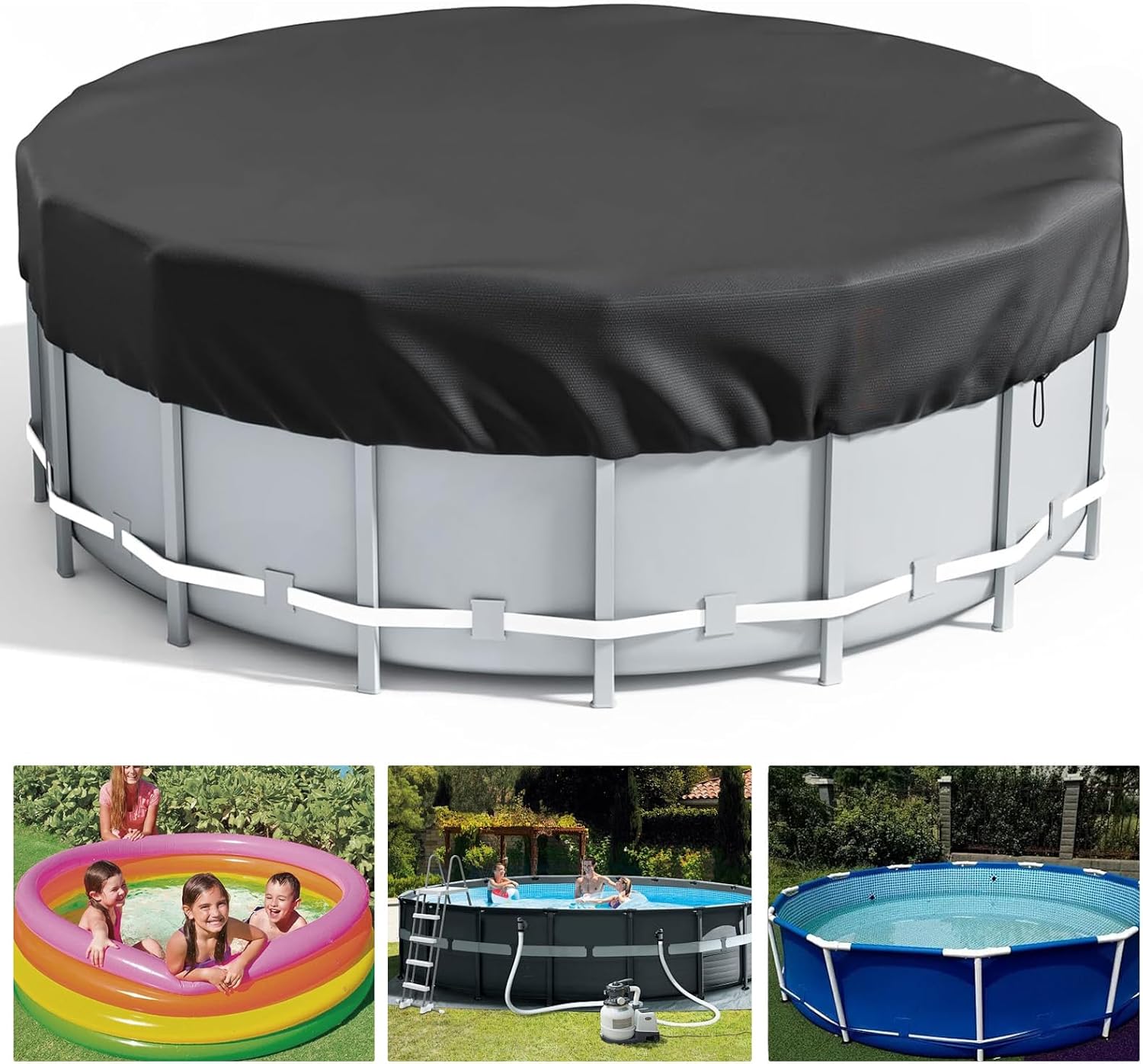 Amazon.com : LunaSync 15 Ft Round Pool Cover with Storage Bag, Swimming ...