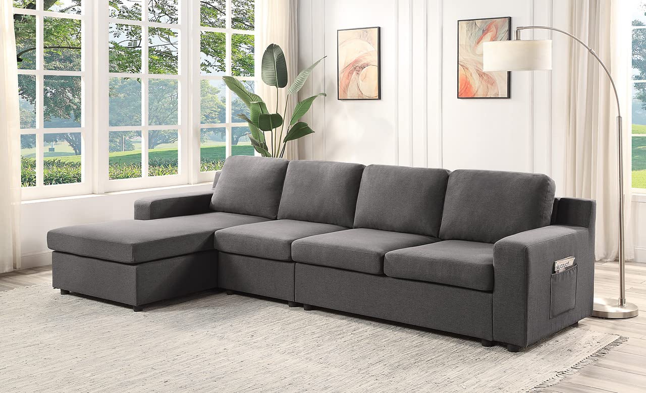 Amazon.com: 119'' Comfy Sectional Sofa Couch, Linen Fabric L-Shaped ...