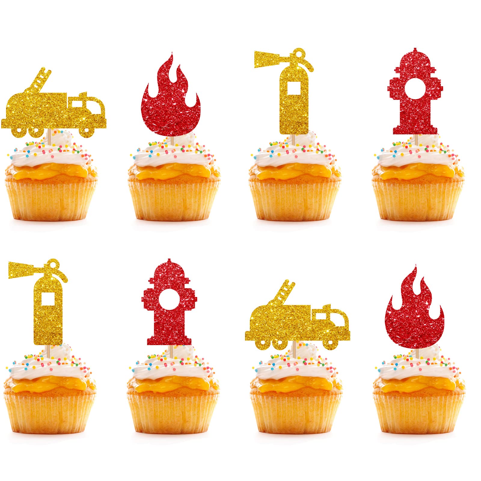 Amazon.com: Fireman Cupcake Toppers, Gold & Red Glitter Baby Shower ...