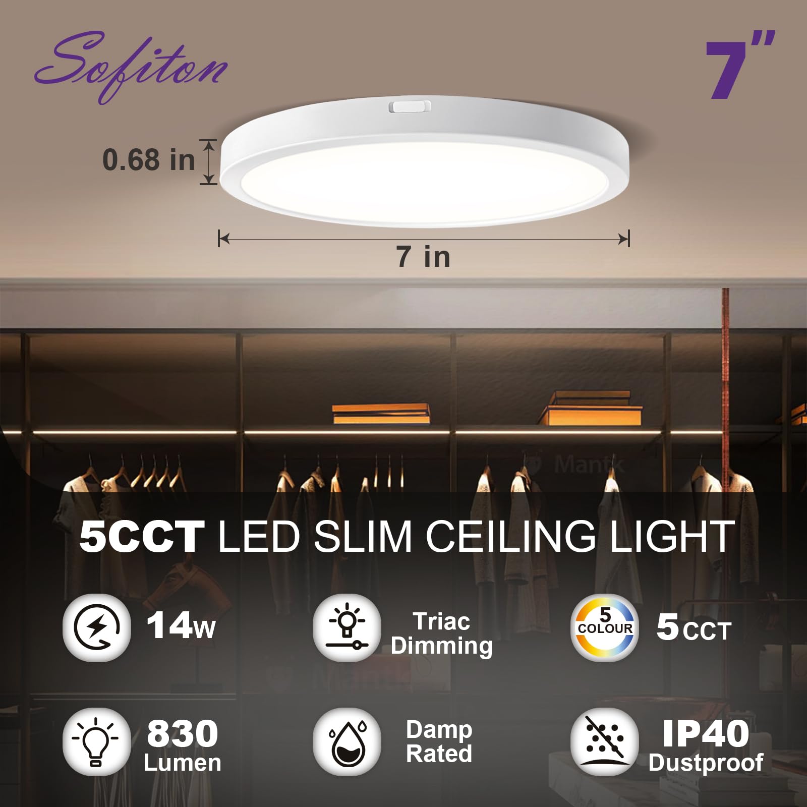 Ultra Low Profile Ceiling Lights 7 Inch Ultra Slim Flush Mount Ceiling