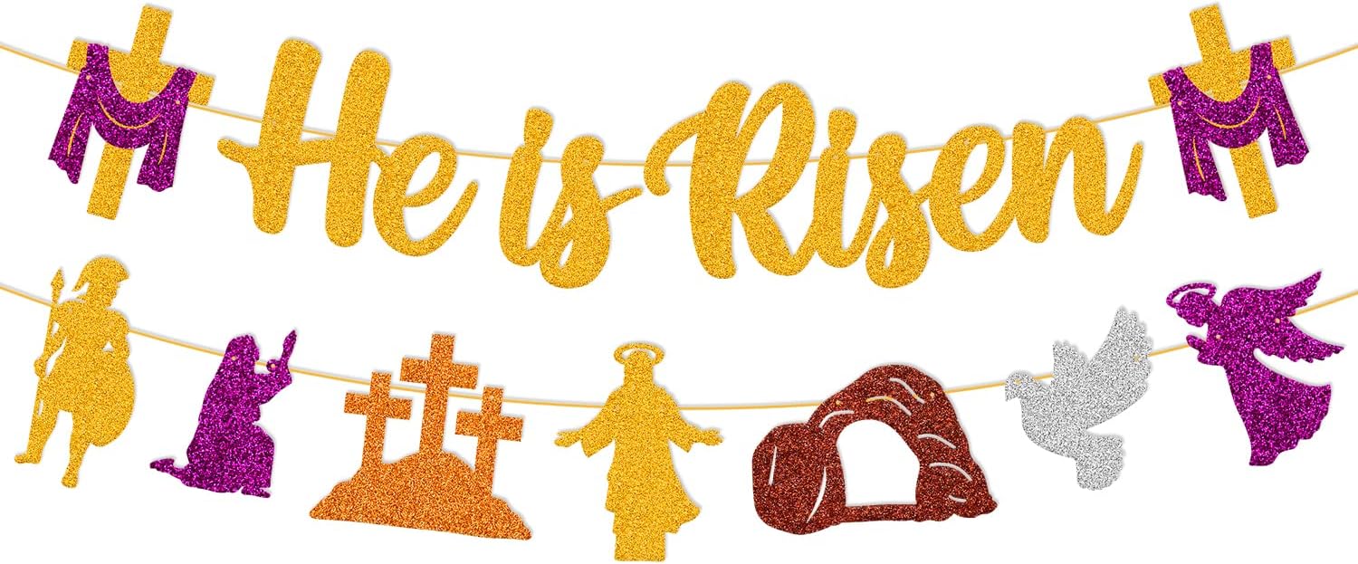 Amazon.com: He is Risen Banner Easter Party Decorations Religious ...