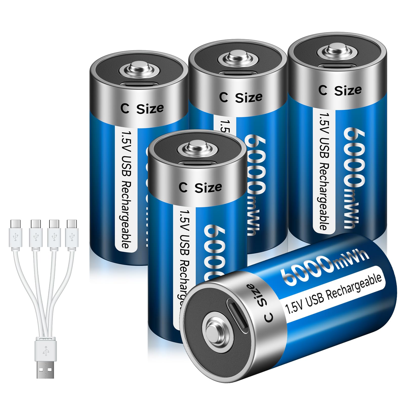 Amazon.com: Palowextra 5 Pack Rechargeable C Size USB Charging ...