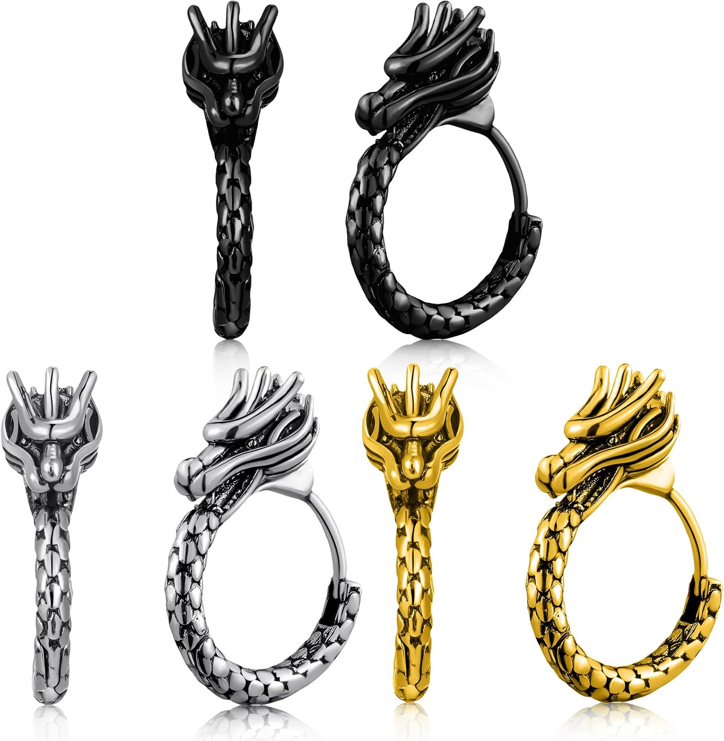 Amazon.com: Tondiamo Dragon Punk Rock Earrings - 3 Pairs Hoop & Stud ...