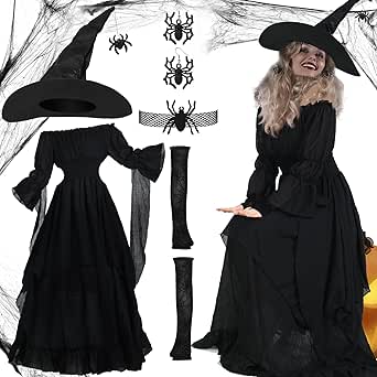 Amazon.com: Hoolerry 5 Pcs Halloween Witch Costume Women Including ...