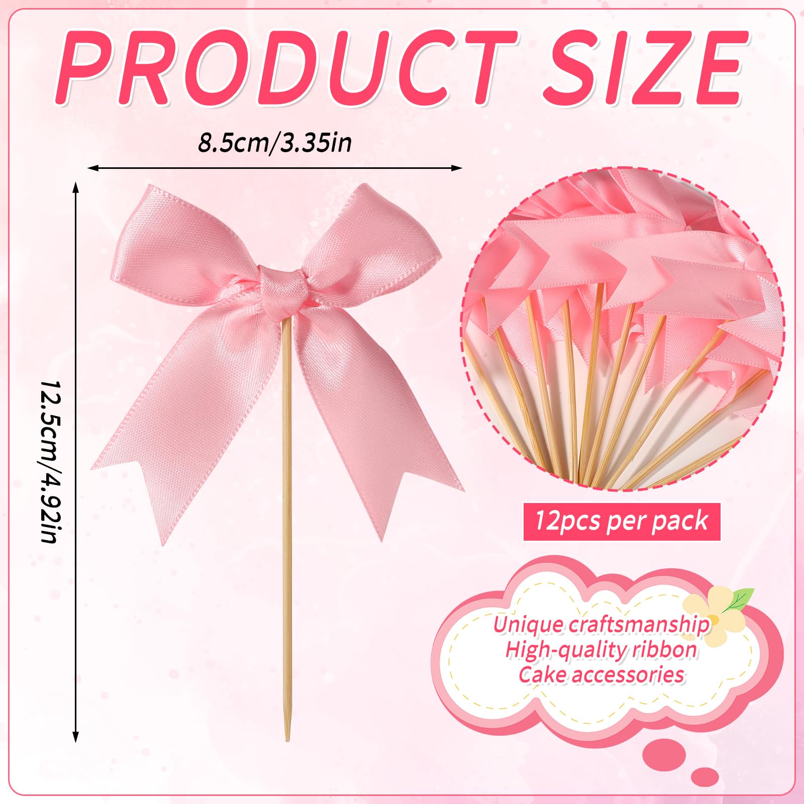 Snapklik.com : 12pcs Pink Bow Cupcake Toppers, Bowknot Cupcake Toppers ...