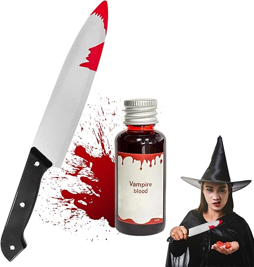 Amazon.com: TBTFW 2PCS Fake Knife and Fake Blood, ScreamCostume ...