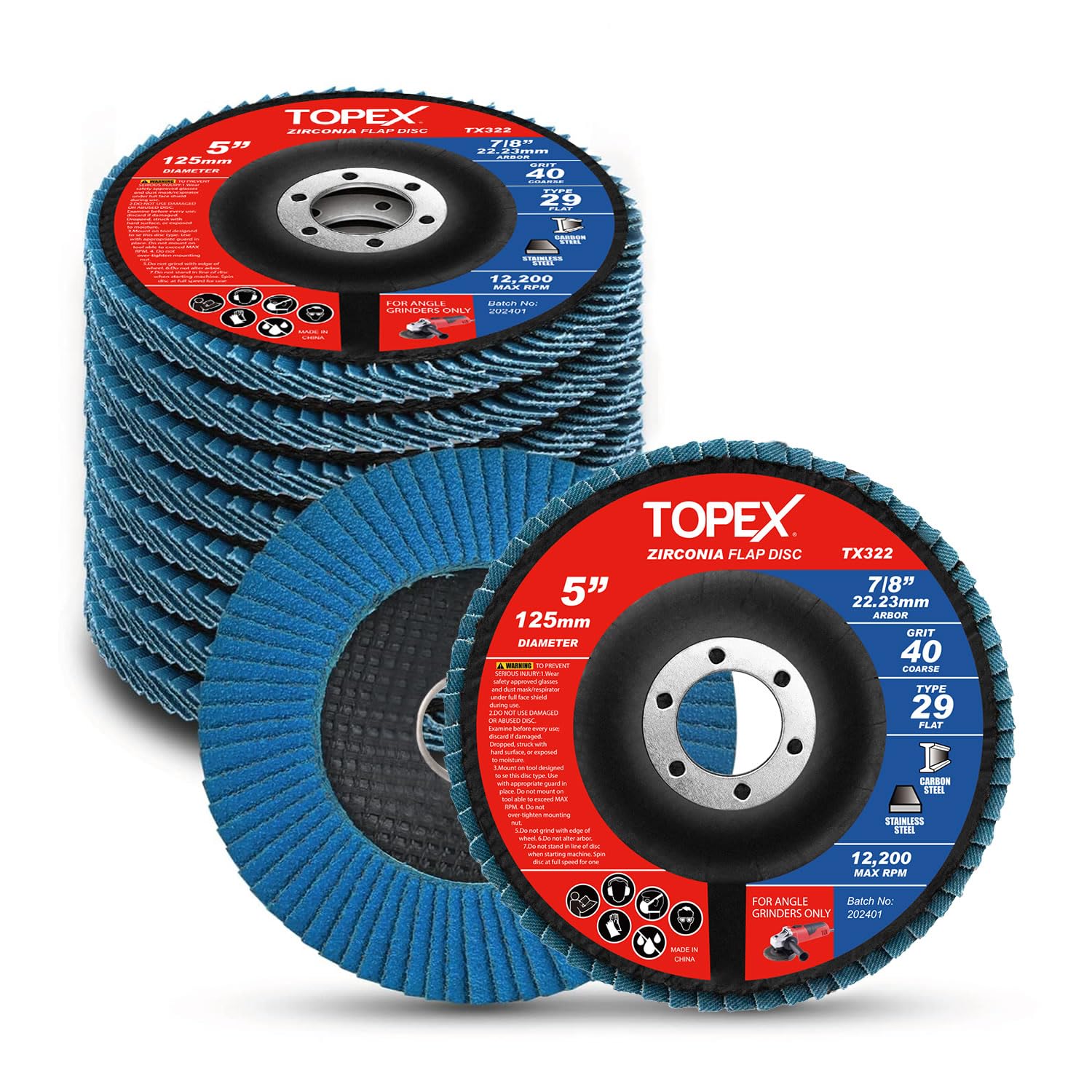 TOPEX 125mm Zirconia Flap Disc, 10 Pack - Professional Grade Sanding ...
