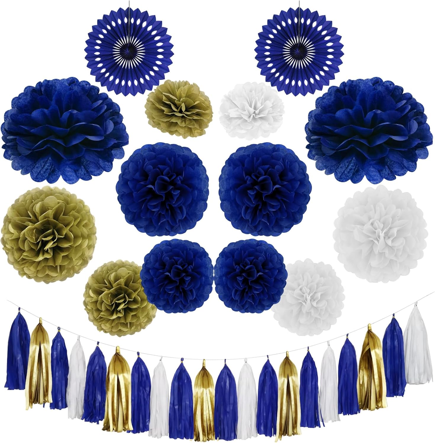 Amazon.com: Envibe Navy Blue White Gold Party Decorations - Tissue ...