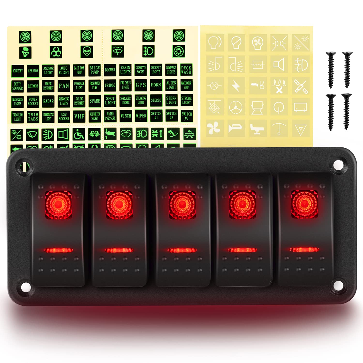 Snapklik.com : 5 Gang Rocker Switch Panel 5Pin On Off Toggle Switch ...