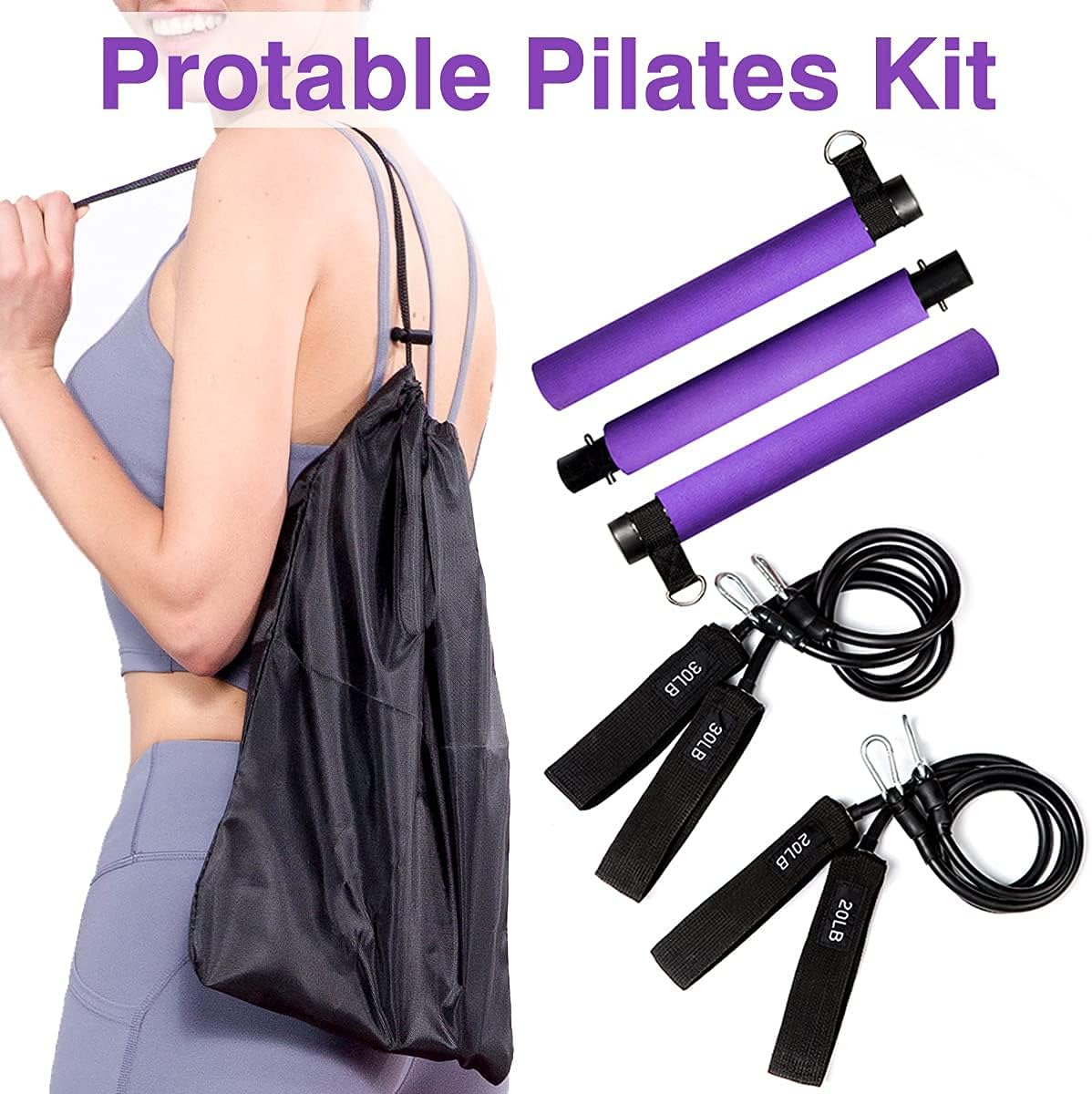 MALOOW Portable Pilates Exercise Bar Kit with Adjustable Resistance ...