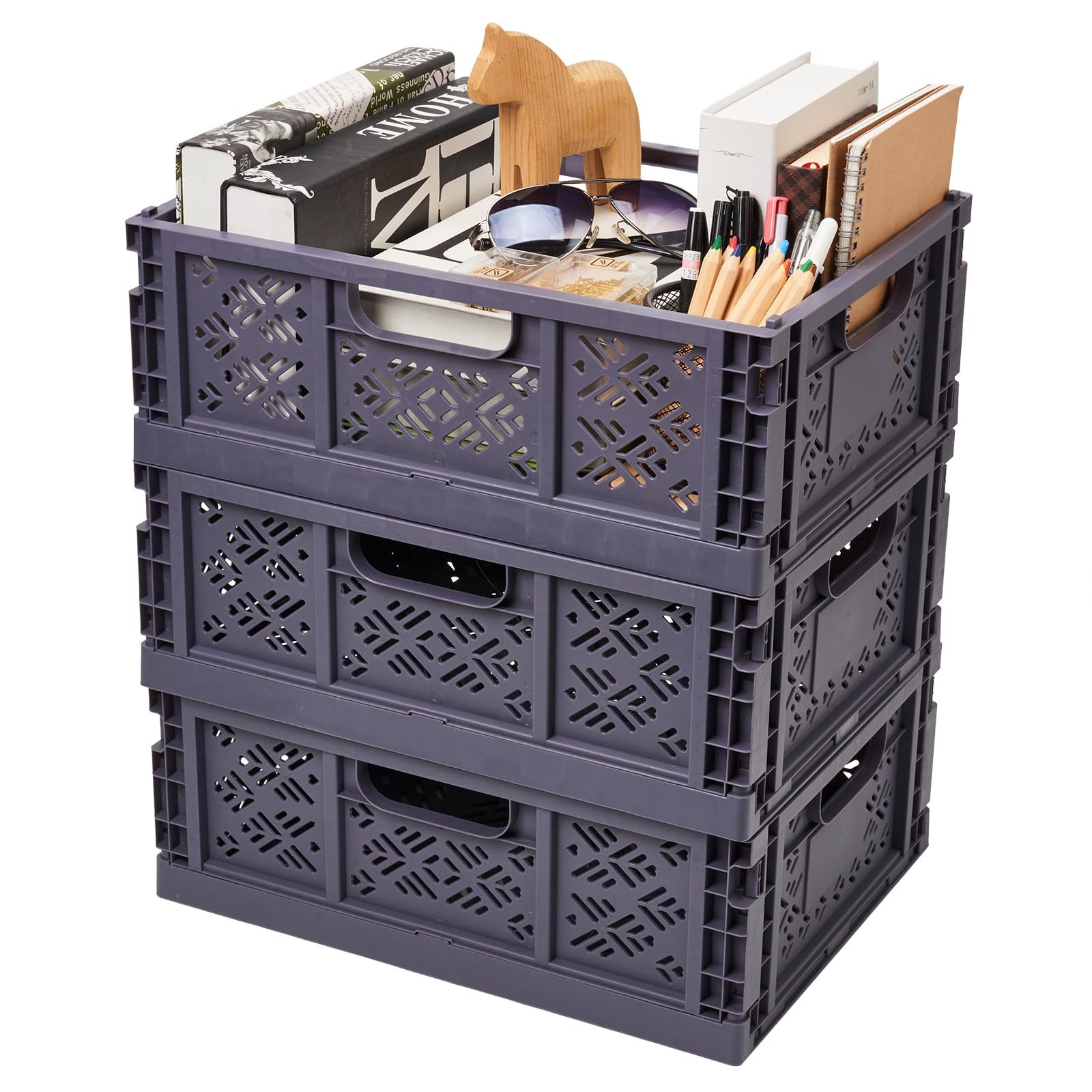 Amazon.com: EZOWare 16L Foldable Plastic Storage Crates, Set of 3 Large ...