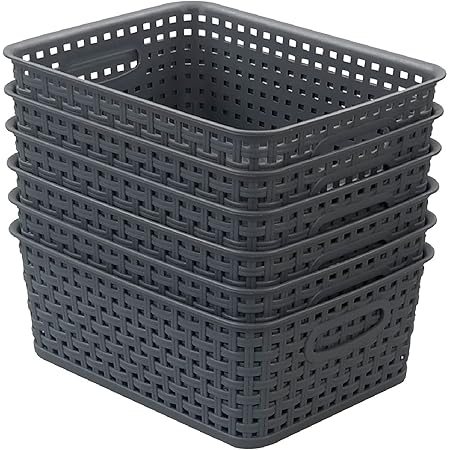 Amazon.com: CadineUS 6-pack Grey Woven Plastic Storage Baskets ...