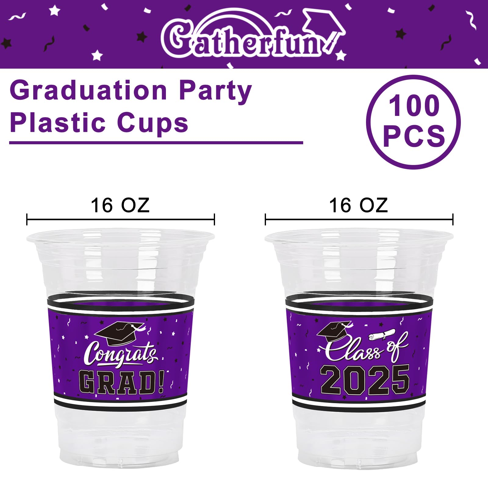 Snapklik.com : Class Of 2025 Celebration - 100 Pcs 16oz Pruple ...
