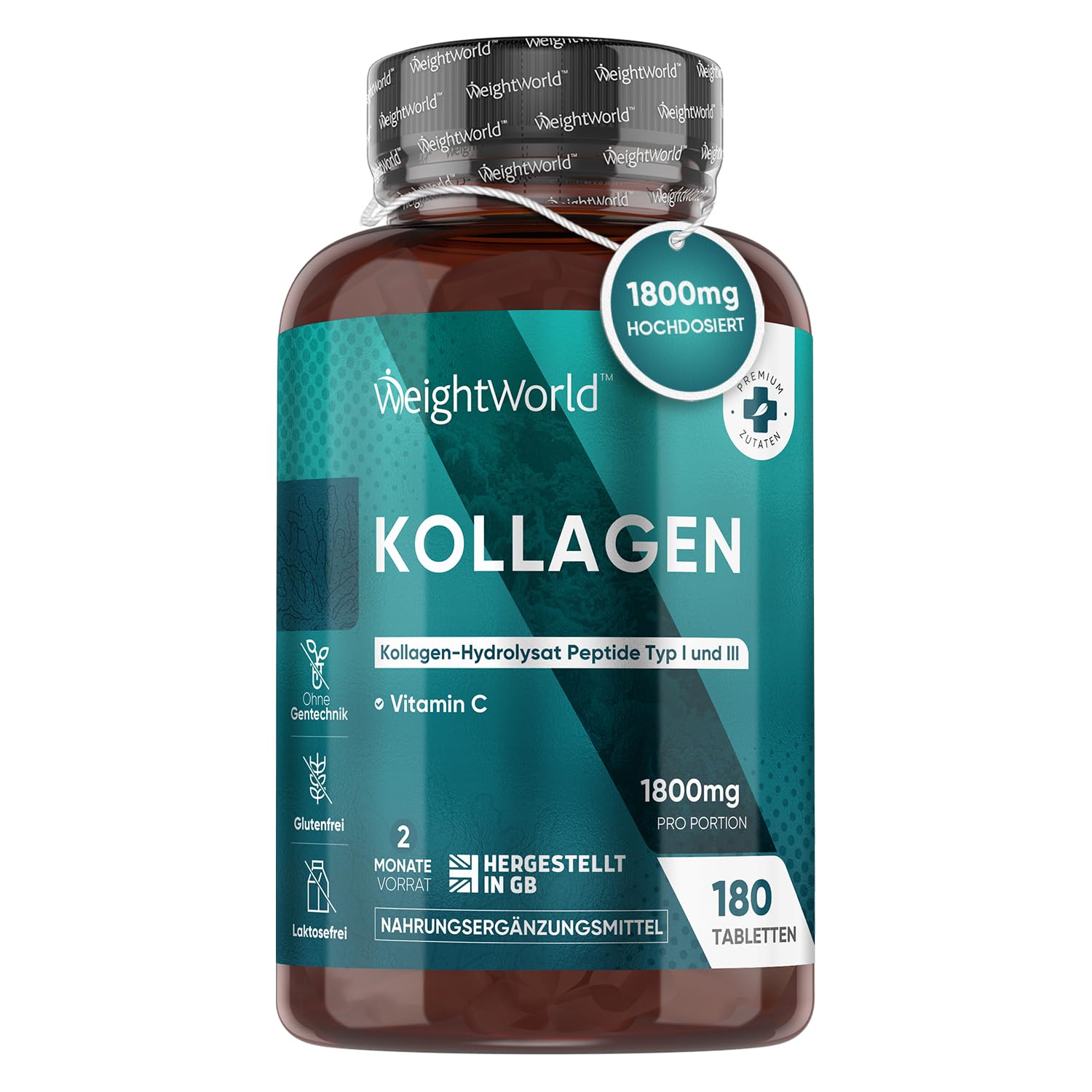 Kollagen Tabletten - 1800mg Hydrolysierte Collagen Peptide Typ 1 & 3 ...