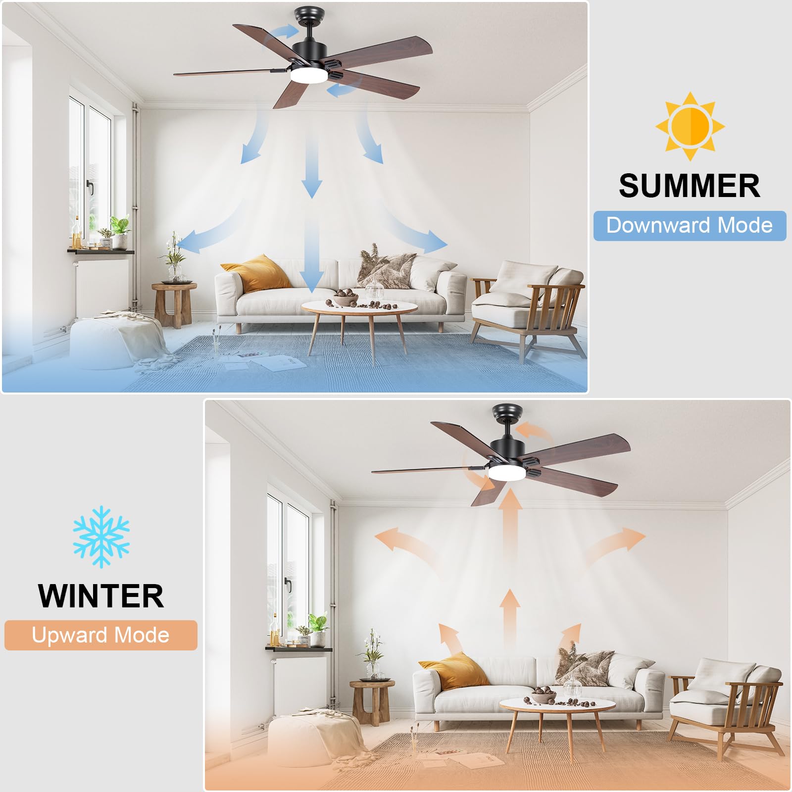 Ceiling Fans with Lights and Remote, 52 Inch Quiet Ceiling Fan with 18W ...