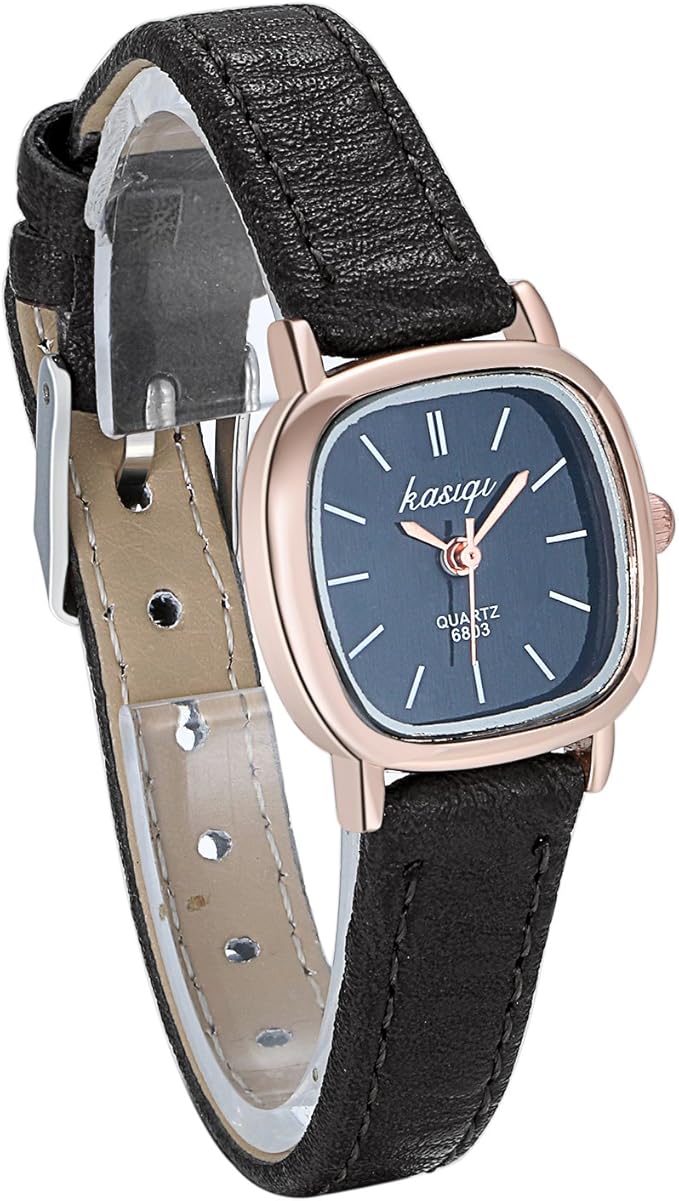 JewelryWe Women's Small Square Dial Slim Leather Strap Quartz Wrist ...