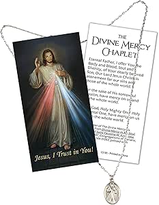 Amazon.com: Needzo - Divine Mercy Pendant Necklace with Holy Card ...