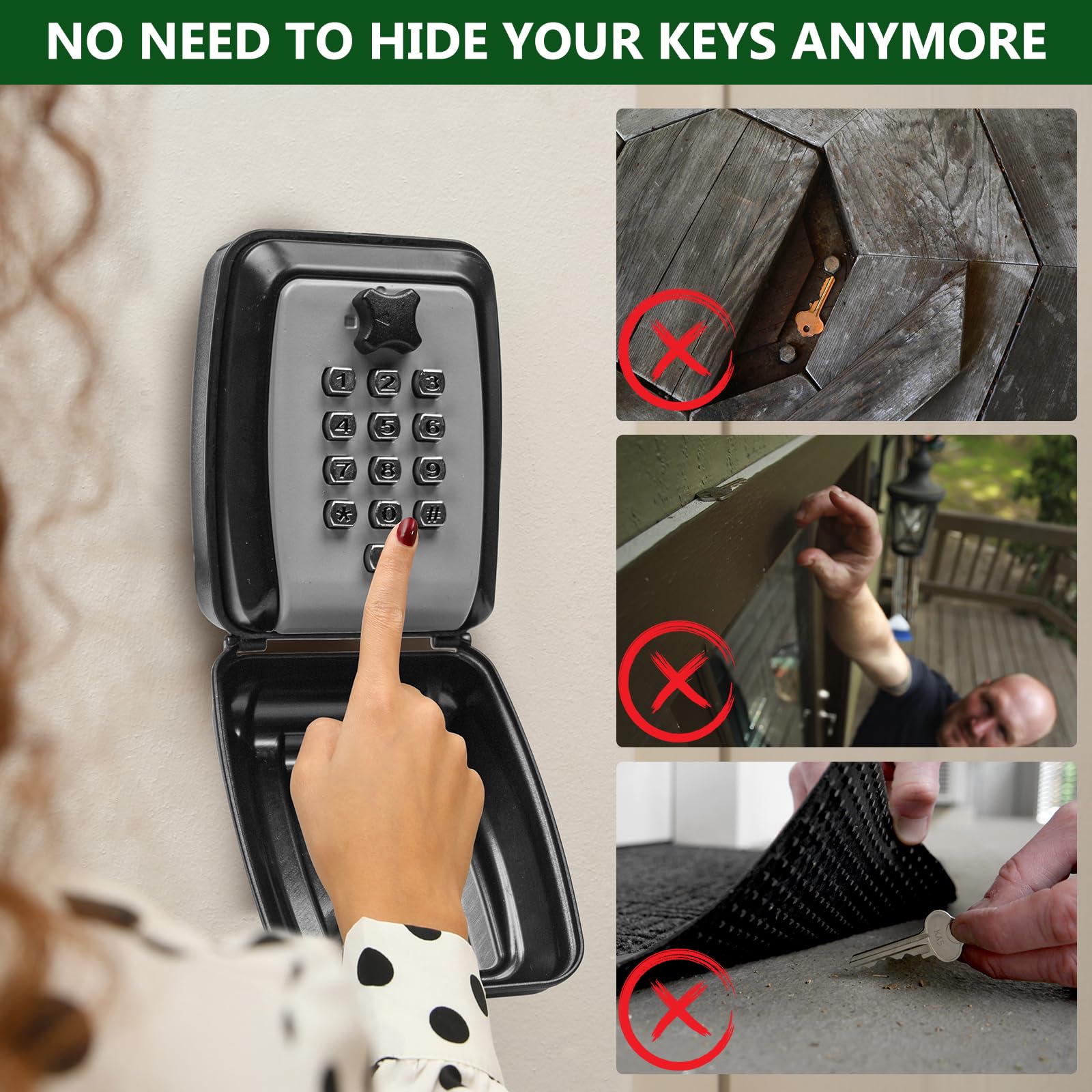 FANTICDE Key Safe Wall Mounted, Key Lock Box Outdoor with Resettable 12 ...