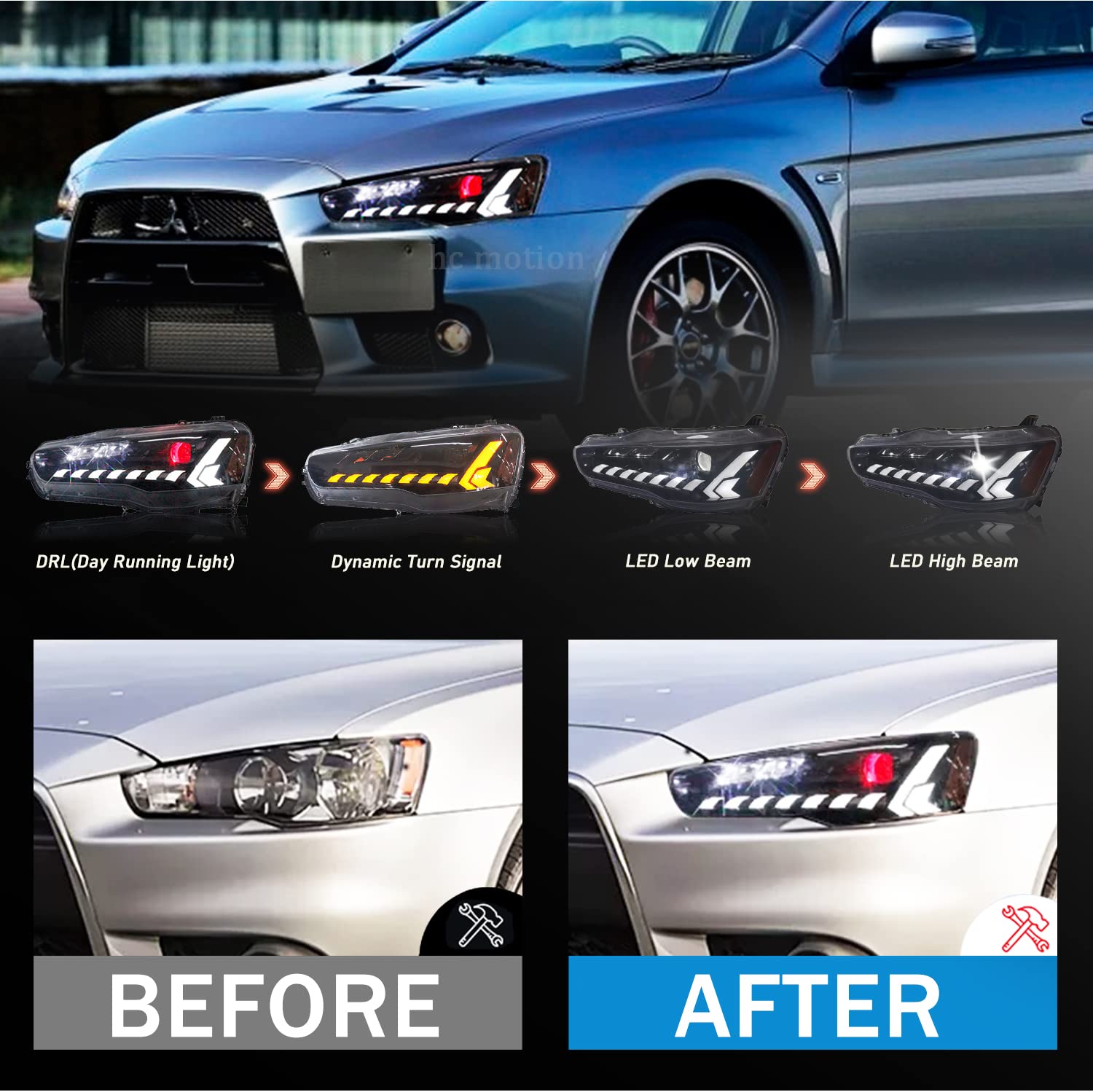 Buy HCmotion LED Headlights Assembly Fit for Mitsubishi Lancer & EVO X ...