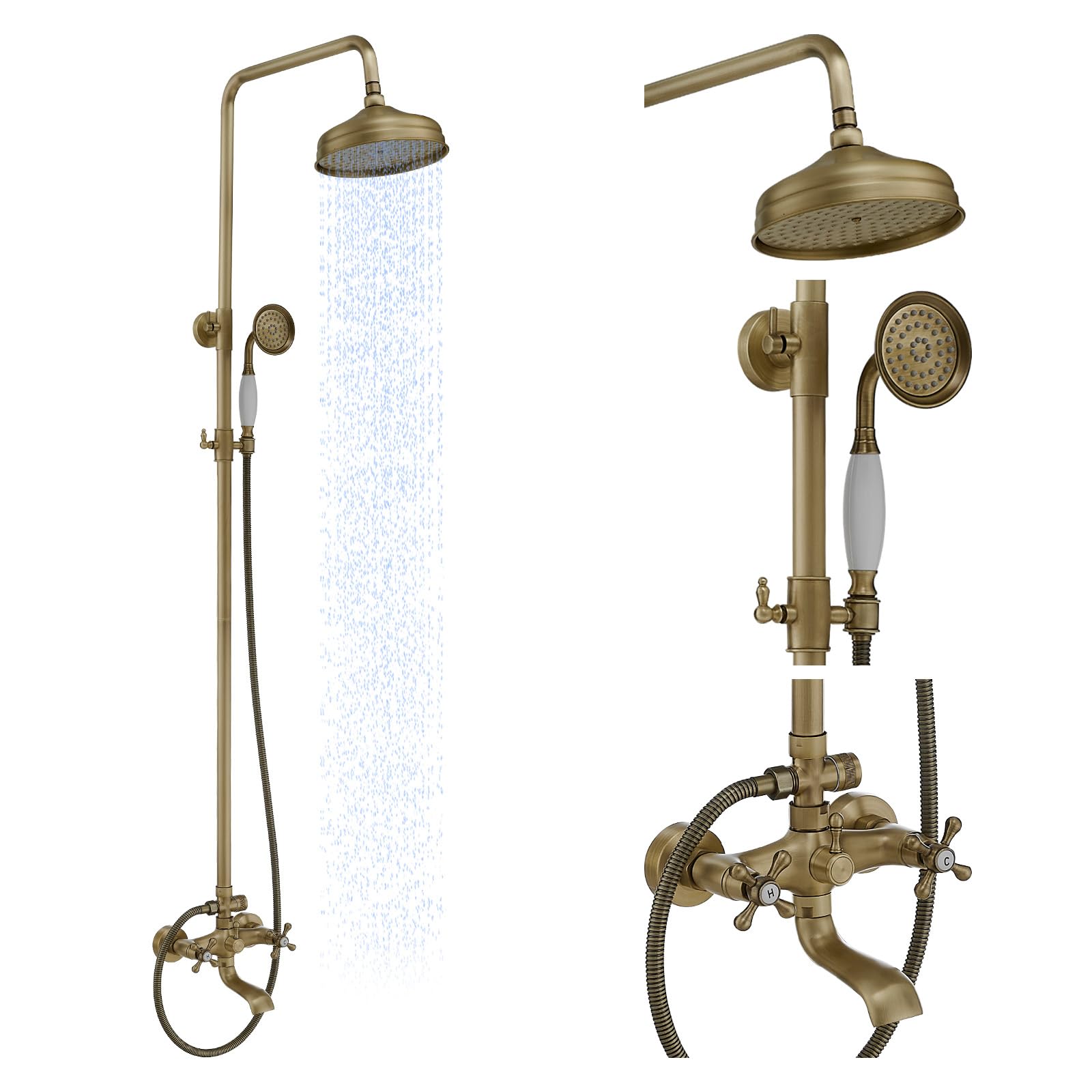 Bathfinesse Outdoor Shower Kit, Brass Shower Faucet Set with 3 Shower ...