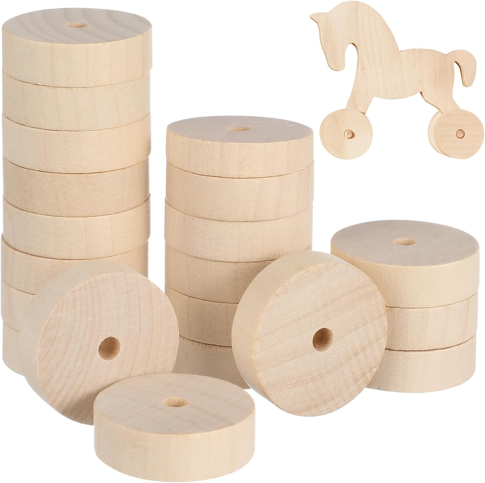 OLYCRAFT 150Pcs 28x10mm Wooden Craft Wheels 5mm Hole Unfinshed Wooden ...