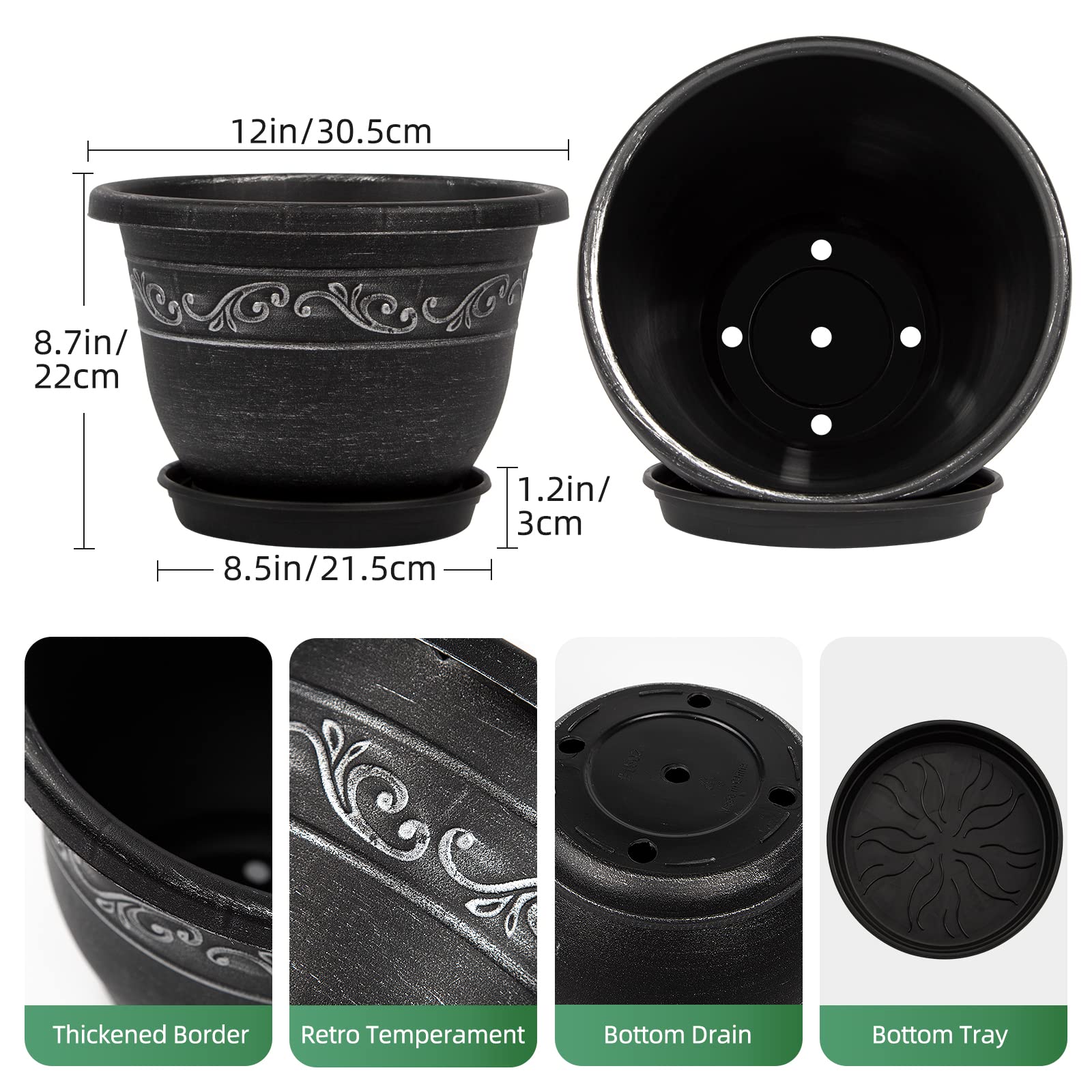 Snapklik.com : QCQHDU Plant Pots, 3 Packs 12 Inch Planters