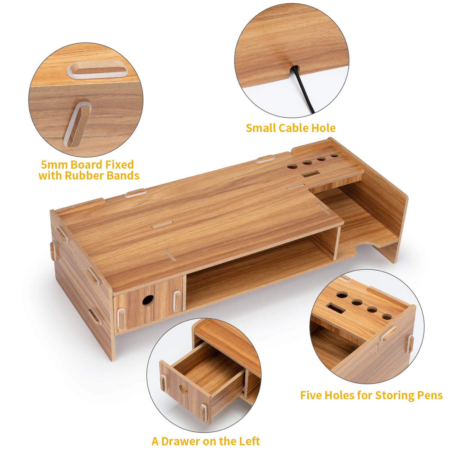 Tonsmile Wood Monitor Stand, Multifunctional Wooden Office Desk ...